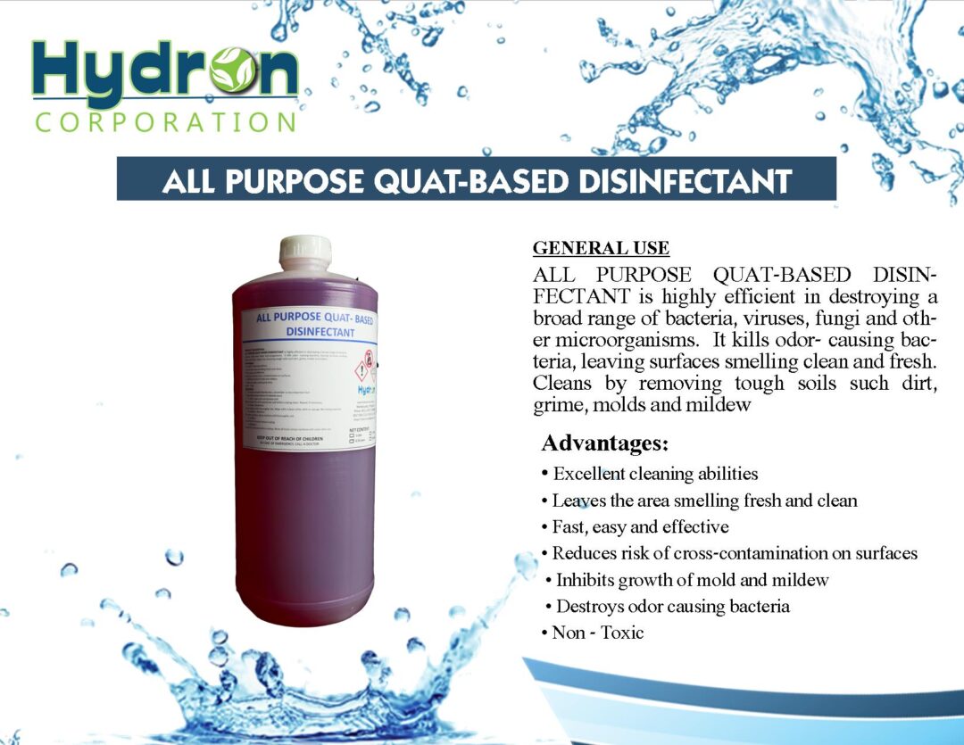 ALL PURPOSE QUAT-BASED DISINFECTANT – 1 Liter - Hydron Corporation